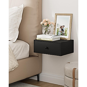 Aienvey Floating nightstand, Floating Shelf with Drawer, Wall Mounted Nightstand, Floating Bedside Table (Black)