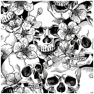 HAOKHOME Halloween Peel and Stick Wallpaper Sugar Skull Floral for Bedroom Black/White Removable Accent Wall Decorations 17.7in x 32.8ft
