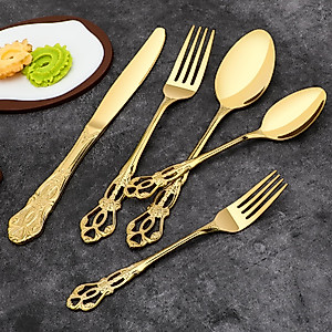 20 Piece Silverware Set Service for 4,Premium Stainless Steel Flatware Set,Mirror Polished Cutlery Utensil Set,Durable Home Kitchen Eating Tableware Set (Golden)