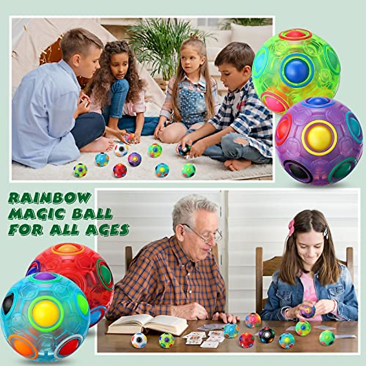10 Pcs Rainbow Puzzle Ball Magic Rainbow Ball Fidget Toys Ball Stress Reliever for Teens and Adults, Boys and Girls, Birthday Christmas Stocking Stuffers Toy