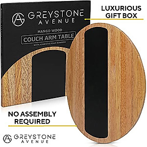 Greystone Avenue Couch Arm Table - Non-Slip Silicone Top & Waterproof Base, Patented Solid Wood Couch Table Tray, Couch Tray, Sofa Arm Tray, Sofa Arm Table, Birthday Gifts for Men, Gifts for Dad