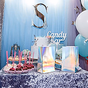 24 Packs 9 x 5 x 3 Inch Holographic Foil Paper Gift Bags Iridescent Party Supplies Iridescent Gift Bags Iridescent Party Bags Iridescent Treat Bags for Kids Baby Shower Wedding Holiday Birthday Party