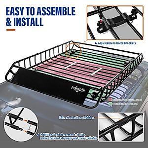 PINGDIR Roof Rack Basket 51" X 36" X 5" Rooftop Rack Cargo Carrier Universal, Waterproof Cargo Bag 44 * 35 * 16", Cargo Net with Attachment Hooks, 2 pcs Ratchet Strap,Roof Pedal