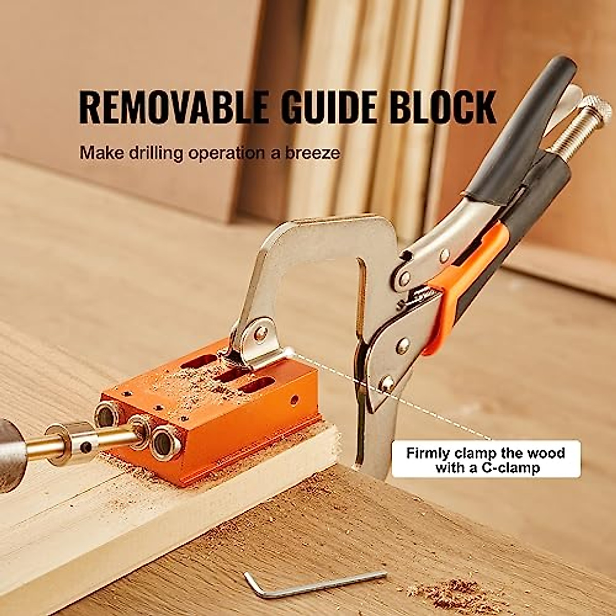 VEVOR 34 Pcs Pocket Hole Jig Kit, Adjustable Versatile Pocket Hole Jig with Toolbox,11" C-clamp, Fixture, Step Drills, Wrenches, Drill Stop Rings, Square Drive Bits-Gifts for Him