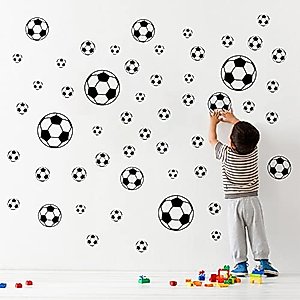 52 Pcs Soccer Stickers, Easy to Peel and Stick Soccer Balls Wall Stickers, Wall Art DIY Football Decor Decals for Kids Room, Boys Teen Girl Bedroom Playroom Living Room Window Door Decoration