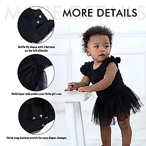 SOBOWO Black Tutu Dress Baby Black Dress for Baby Girl Black Infant Dress Baby Girl Ruffle Sleeve Romper Dress Newborn Tutu Dress Onsies Headband Holiday Outfits(0-3 Months, Black)