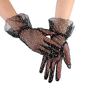 Latious Black Polka Dot Gloves Ladies Elegant Short Glove Tea Party Gloves Prom Party Glove Costume Gloves Accessories for Women and Brides (Black and White)