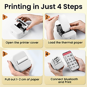 NelkoGlobal Mini Sticker Printer with 3 Rolls of 50mm*3.5m White Self-Adhesive Thermal Printer Paper (Image Duration: 10 Years)