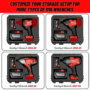 Case for Milwaukee M18 Impact and Torque Wrench - Waterproof Hard Tool Box for Milwaukee Set, Power Tool Combo Kit Bag for Milwaukee 18V 20V 2/1 3/4 3/8 Cordless Torque Wrenches/Battery (Case Only)
