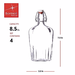 Bormioli Rocco Fiaschetta Glass 8.5 Ounce Pocket Flask, Set of 4