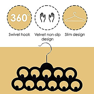 Velvet Scarf Storage Organizer for Closet (Pack of 3), Black | by Home Basics | Scarf Holder for Scarves and Ties | Slim Scarf Hangar Useful for Belts and Jewelry