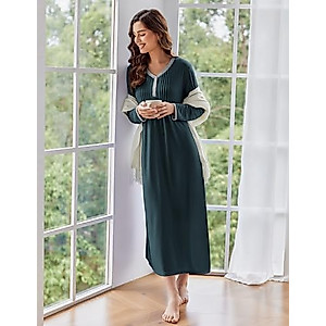 Ekouaer Women's Long Sleeve Nightgown Long Sleepshirts Henley Sleep Dress Full Length Sleepwear S-4XL