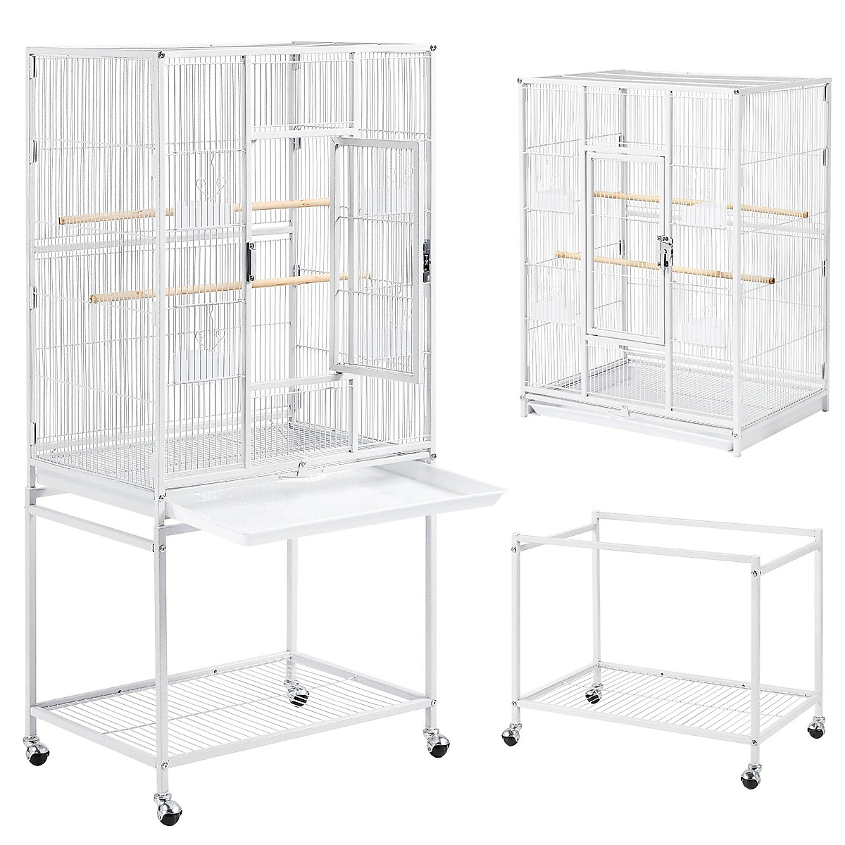 Yaheetech 54" Large Flight Bird Cage for Parrots Macaw Cockatiels Sun Parakeets Lovebird Green Cheek Conures African Grey Small Quaker Amazon Parrots with Rolling Stand, White