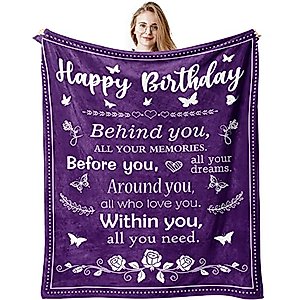 QUWOGY Birthday Gifts for Women/Men/Her/Him Friendship Blanket Purple 60"x50", Happy Birthday Decorations Women/Men Throw Blankets, Bday Gift for Women/Men Unique, Best Birthday Gift Ideas