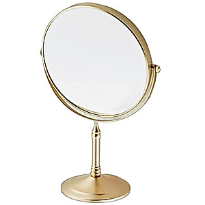 HIHIA Brushed Gold Makeup Mirror Tabletop, Double-Side 1X-10X, Freestanding 360 Swivel Cosmetic Vanity Mirror for Table Desk, Made of Copper， No Light Brushed Gold (8 Inch, 10X)