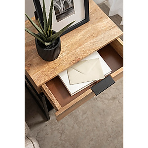 Kate and Laurel Malone Modern Wooden Side Table with Metal Shelf, 18 x 13 x 25, Natural Brown and Black, Transitional Wood Nightstand with Storage Shelf Below
