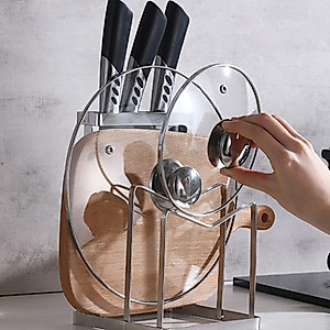 UPKOCH Block Kitchen Utensil Holder Stainless Steel Organizer Cutting Board Pot Pan Lid Holder Cutlery Storage Rack Kitchenware Organizer For Kitchen Home Dining