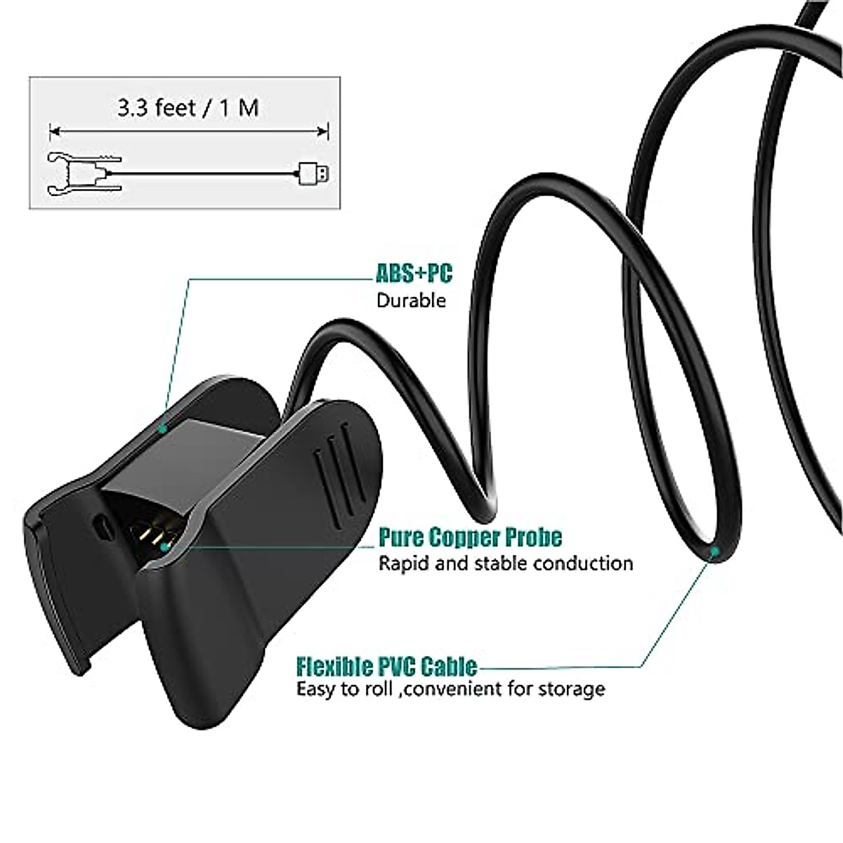 TUSITA [2-Pack Charger Clip Compatible with Halo View - USB Charging Cable 3.3ft 100cm - Fitness Tracker Accessories