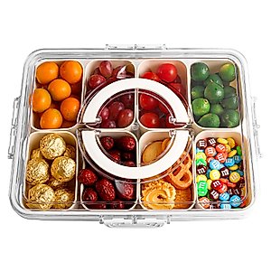Zonpexe Snackle Box with Handle, Snack Box Container for Candy, Fruits, Nuts, Charcuterie and Veggies, Divided Serving Tray with Lid Perfect for Party and Entertaining, Travel and Beach Essentials