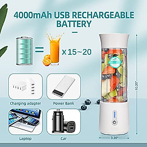 Portable Blender for Shakes and Smoothies,17oz Personal Size Blender with USB Rechargeable and 6 Blades, Fruit Veggie Fresh Juicer Mini Portable Blender Cup for Travel Sports Kitchen (White)