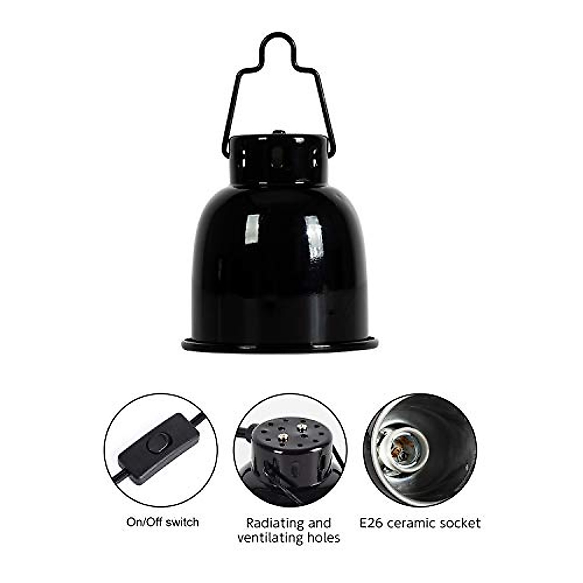 OIIBO Reptile Light Kit, Mini Deep Dome Lamp Fixture & 25W Heat Emitter, Optical Reflection Cap Cover of 4” Bottom Bundle with Heat Lamp Emitter (Deep Dome+1PCS Heat emitter)