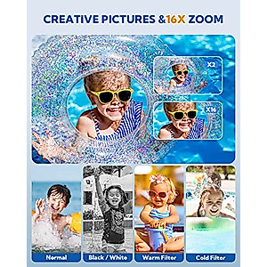 Underwater Camera, 4K 48MP Autofocus Waterproof Digital Camera with Selfie HD Dual Screens, 11FT 16X Digital Zoom Waterproof Camera with 64GB Card, Fill Light Underwater Camera for Snorkeling