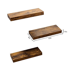 AHDECOR Floating Shelves, Stylish Rustic Wooden Wall Shelves with Invisible Brackets, Versatile Wall Mounted Storage Shelves for Home and Office Decor, Set of 3