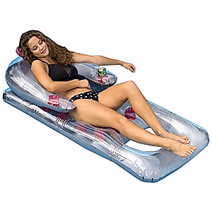 SUN Searcher Chaise Inflatable Pool Lounger, 66-Inch, Deep Blue with Cup Holders