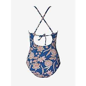 CUPSHE Women Swimsuit One Piece Tummy Control Ruched Self Tie Cutout Floral Bathing Suit, L