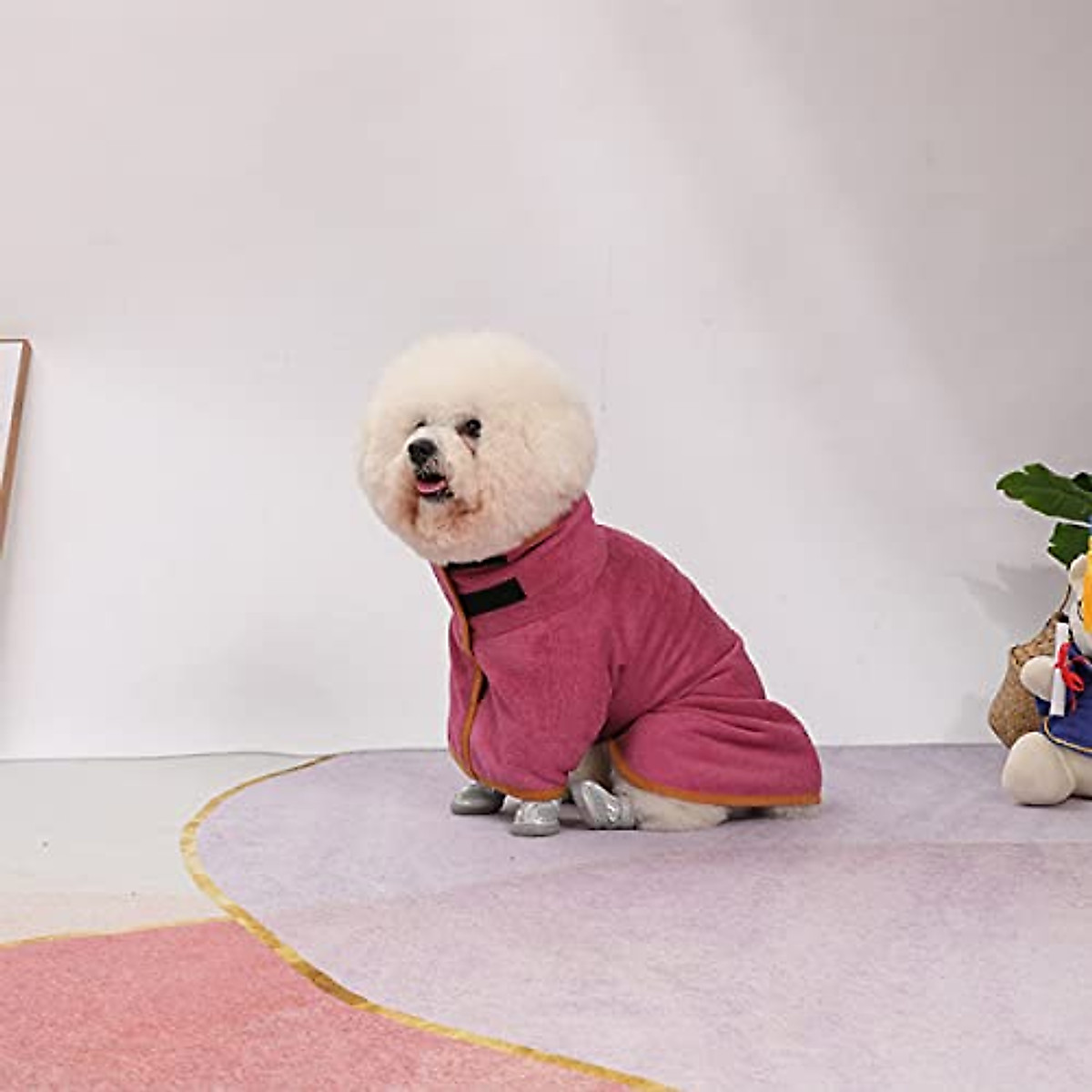 HZXINWANG Dog Dry Clothes Bathrobe Towel, Microfiber Dog Bathrobe, Adjustable Collar and Waist Pet Towel, Dog Dry Grooming Towel with Embroidery (XS, Rose)