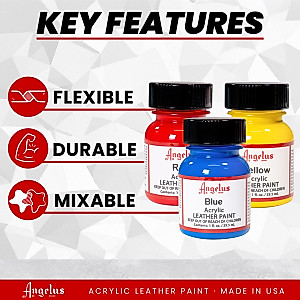 Angelus Leather Paint Kit- Basics Starter Kit Includes 5 Paints, Preparer Deglazer, & 5 Piece Paint Brush Set