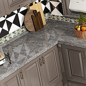 Livelynine 197 X 36 Inch Wide Dark Grey Marble Contact Paper Waterproof Peel and Stick Countertops Marble Paper Kitchen Countertop Vinyl Wrap Marble Countertop Peel and Stick Table Top Dresser Cover