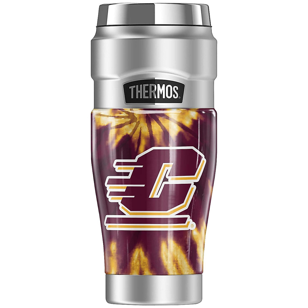 THERMOS Central Michigan University OFFICIAL Tie-Dye STAINLESS KING Stainless Steel Travel Tumbler, Vacuum insulated & Double Wall, 16oz