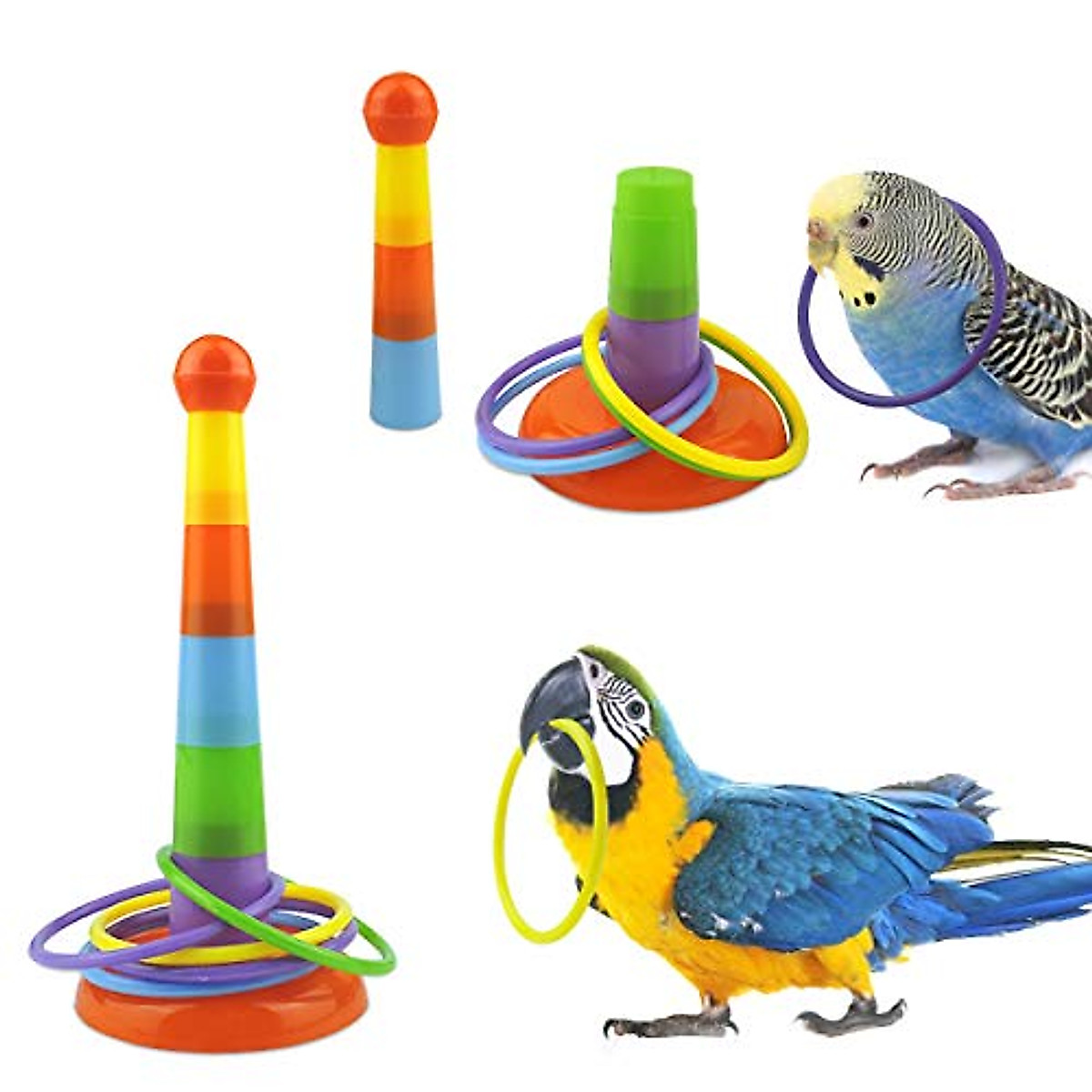 WBYJ Bird Training Toys, 7 Pack Parrot Intelligence Toy - Stacking Training Rings Toy, Skateboard Stand Perch, Mini Sneaker, Birds Bell Ball for Parrot Macaw African Greys Cockatoo Conure Cockatiel