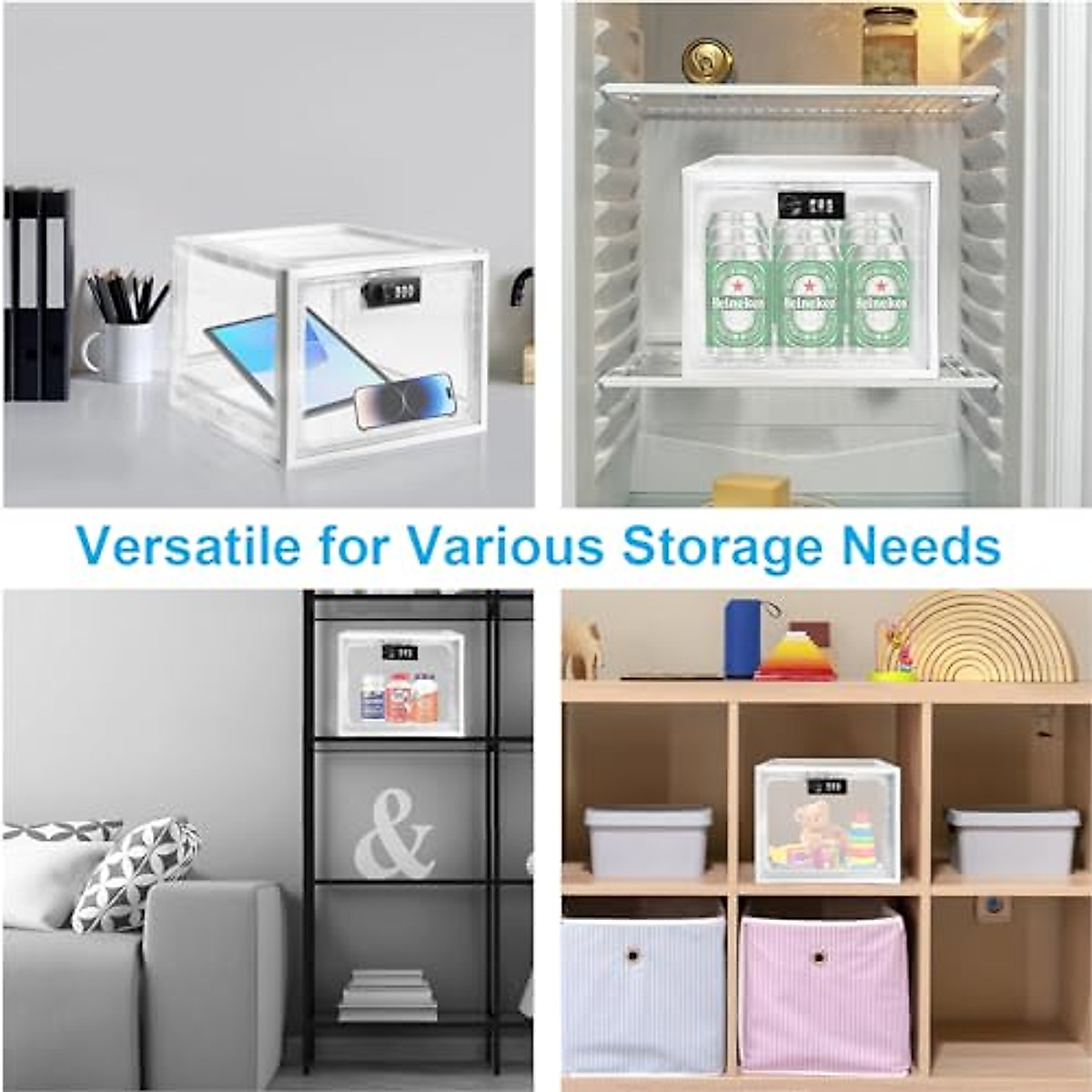 Lockable Storage Box, Medication Lock Box for Food, Medication, Phone Safety, Transparent Locking Medicine Box Container for Kitchen, Home, Office, 11.9 * 9.3 * 7.6inches Clear Storage Bin