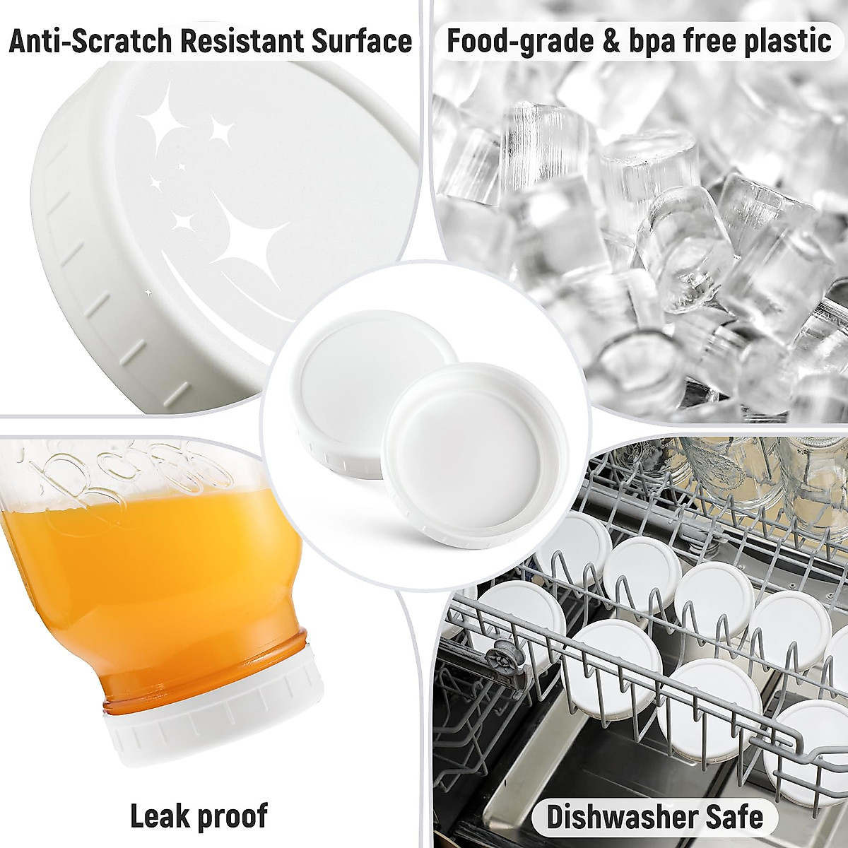 [18 Pack] Plastic REGULAR Mouth Mason Jar Lids for Ball, Kerr and More - White Plastic Storage Caps for Mason/Canning Jars