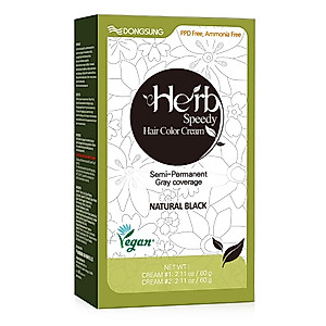 DONGSUNG Herb Speedy Color Cream (Natural Black, 1 Pack), PPD-Free Ammonia-Free Vegan Hair Dye with Sun Protection, Odorless, Gentle for Sensitive Scalp, No Eye or Scalp Irritation