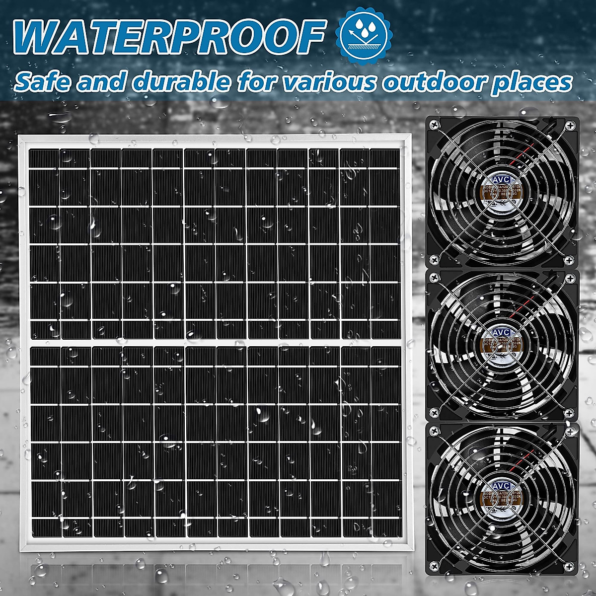 Gulfmew 20W Solar Fan with 3Pcs Off/On Adjustable Switch Exhaust Fans,Greenhouse Solar Powered Waterproof Fan Kit for Chicken Coop, Dog House, Shed, Gable, Attic