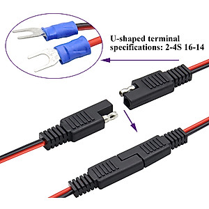 AAOTOKK (2Pack SAE to Fork Ring Terminals Plug Cable U Type Terminal to SAE Power Automotive Solar Panel Charging Cable18AWG 2 Pin Quick Connect/Disconnect Jack SAE Connector(30cm/U Ring)