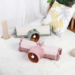 Guinea Pig Hideout Tunnel/Bed, Hamster Hideout,Guinea Pig Bed,Small Animal Bed,Fleece Small Pet Bunny Ferret Hideaway Play Toy, Tunnel Hideout Tubes (Bunny Ear Tunnel-Green)