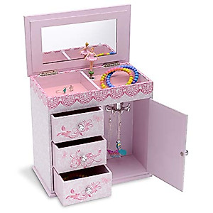 Jewelkeeper Ballerina Musical Jewelry Box with 3 Pullout Drawers, Ballet Slipper Design, Swan Lake Tune