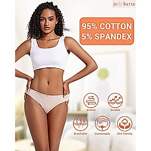 Jo & Bette Cotton Thongs for Women - Bikini Underwear - Seamless Thongs Breathable Panties Pack No show 6 Pack