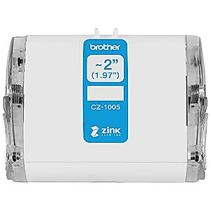 Brother Genuine CZ-1005 continuous length ~ 2 (1.97”) 50 mm wide x 16.4 ft. (5 m) long label roll featuring ZINK Zero Ink technology