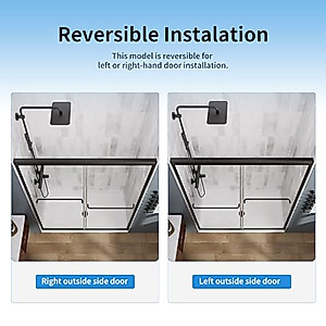 Shower Door，Royal Guard 44-48" W x 70" H Semi-Frameless Double Sliding Glass Shower Door with 1/4'' (6mm) Clear SGCC Tempered Glass，Bypass Shower Enclosure，Matte Black