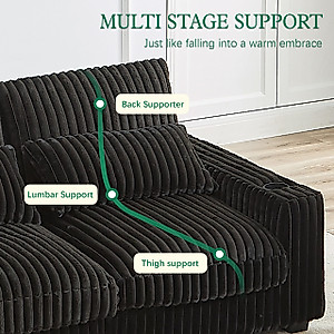 amervanito Corduroy Modular Sectional Couch with Chaise, Convertible L Shaped Sofa with Charging Port & Cup Holder, Oversized 4 Seat Modular Sofa for Living Room (Black)