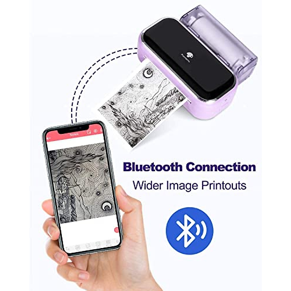 Phomemo M03 Pocket Printer- Portable Printer Photo Printer with 3 Roll 3 Inch Black on White, 77mm x 3.5m, 3 Inch X 11.5 ft, Compatible with iOS + Android for Photos, Journalist, Work, Plan-(Purple)