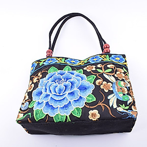 Vintage Embroidery Women Boho Mandala Messenger Bag Shoulder Bag (Blue Peony)
