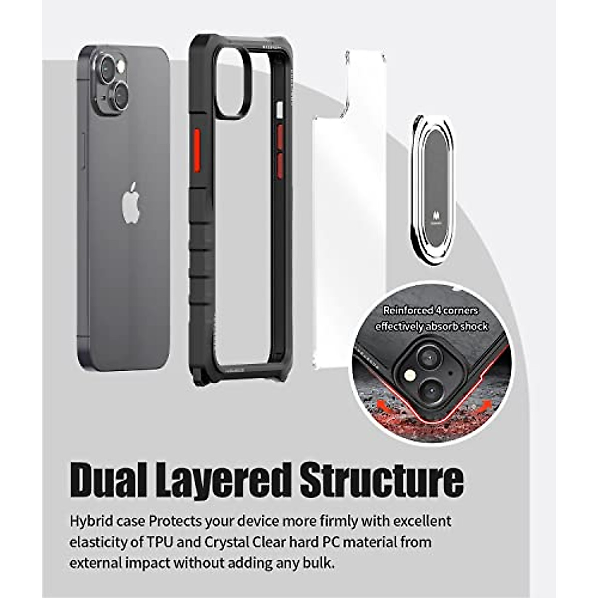 GOOSPERY Z Bumper 360° Sturdy Kickstand Ring Holder Crossbody Compatible with iPhone 14 Plus Case [Strap Included] Dual Layer Structure TPU EdgeClear Cover with Strap, Black