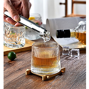 ueecool Whiskey Rocks Glasses, Tumbler Crystal Bar Glass, Rotatable Double Old Fashion Set of 3, 6 oz, Clear,Father's Day Gift (3pc Whiskey Glasses), (WG003)