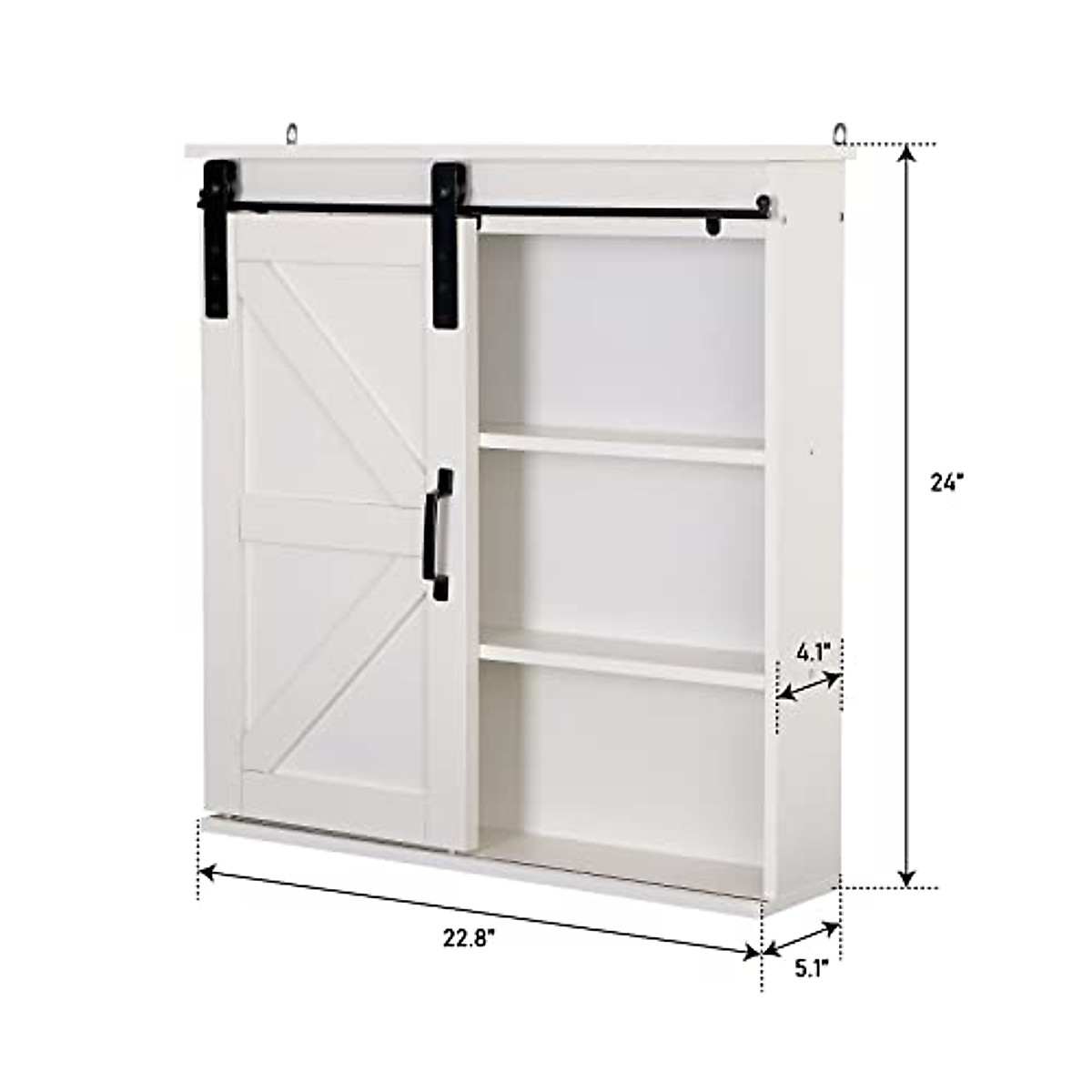 MFSTUDIO Farmhouse Small Bathroom Cabinet Wall Mounted Hanging Medicine Cabinets, Kitchen Storage Organizer with Rustic Barn Door for Living Room Bedroom, Ivory